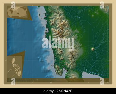 Zambales, province of Philippines. Colored elevation map with lakes and ...