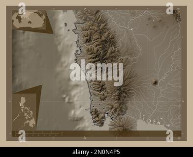 Zambales, province of Philippines. Colored elevation map with lakes and ...