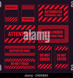 Various red warning signs with diagonal lines. Attention, danger or ...