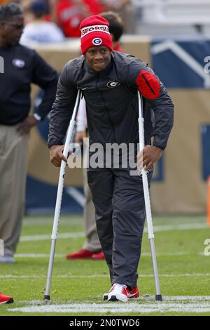 Georgia running back Nick Chubb (27) runs a drill during NCAA college ...