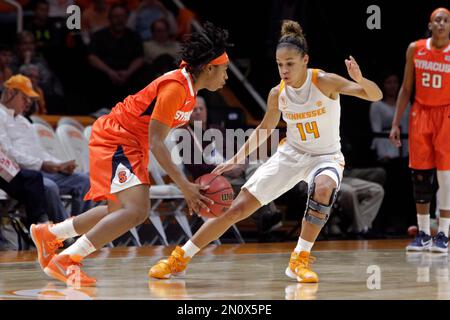 Tennessee guard Andraya Carter (14) and guard Meme Jackson (10) look on ...
