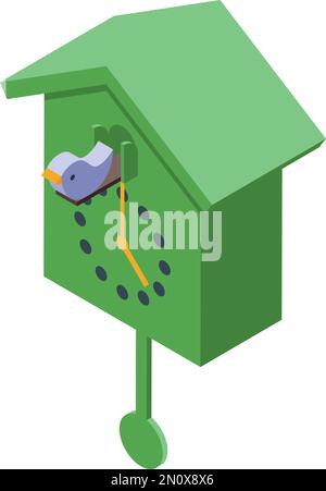 Pendulum watch icon isometric vector. Cuckoo Clock. Wood bird Stock ...