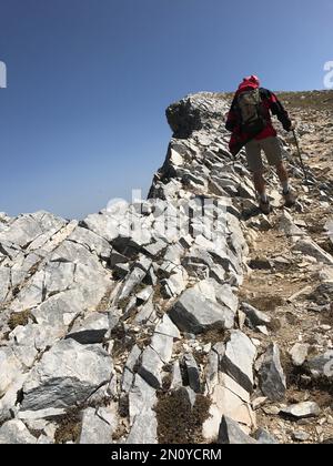 Mountaineer hiking at Mount Uludag Great Summit Route in Bursa, Turkey ...