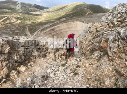 Mountaineer going down Mount Uludag Volfram Mine in Bursa, Turkey ...