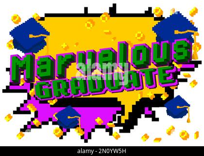 Marvelous Ideas. Pixelated word with geometric graphic background. Vector cartoon illustration ...
