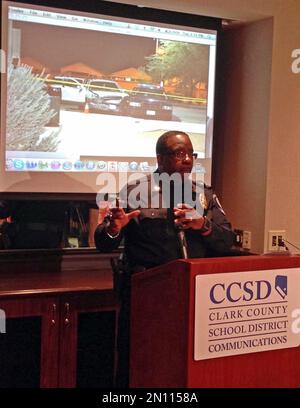 Clark County School District Police Chief Henry Blackeye speaks during ...