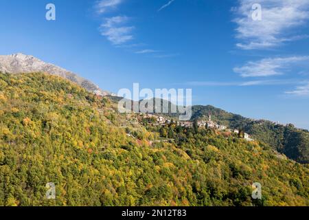 Autumn in the Ligurian Alps with a view of Corte, Liguria, Italy ...