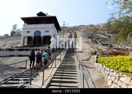 Gomateshwara statue, Jaina ascet, Jain temple on Vindyagiri Hill ...