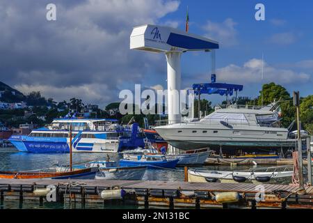 Fishing boats, Ferry, Port, Ischia Porto, Ischia Island, Italy, Europe ...
