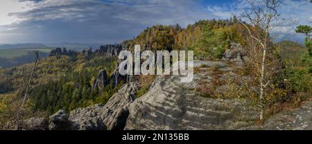 View from the ridge path of the Schrammsteine, Saxon Switzerland ...
