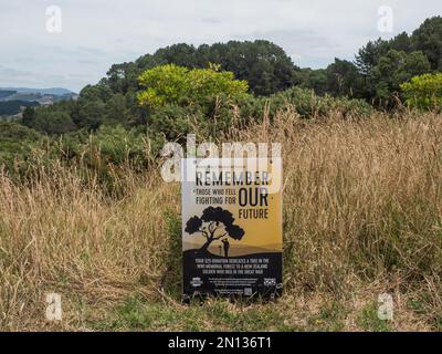 Reforestation sign at Cathedral Cove Walk, Cathedral Cove Marine ...