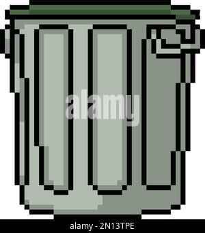 Trash can pixel art. 8 bit Wheelie bin with Garbage on white background ...