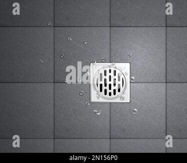 Sink drainage. Steel round bathroom or basin system closeup drain water ...