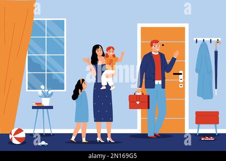 Husband and Wife in Divorce, Children Watching Their Separation, Vector ...
