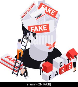Fake news disinformation propaganda isometric composition with ...