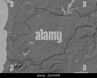 Beja, district of Portugal. Bilevel elevation map with lakes and rivers ...