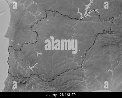 Beja, district of Portugal. Grayscale elevation map with lakes and ...