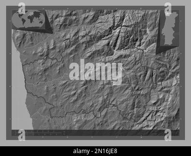 Braga, district of Portugal. Bilevel elevation map with lakes and ...