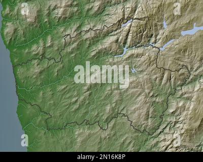Braga, district of Portugal. Colored elevation map with lakes and ...