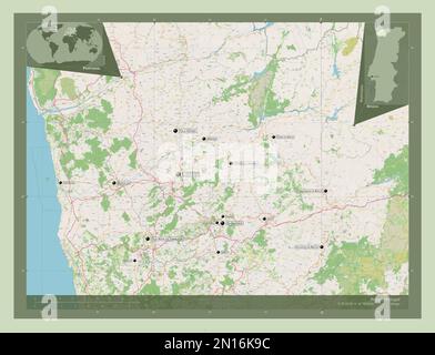 Braga, district of Portugal. Open Street Map. Locations of major cities ...