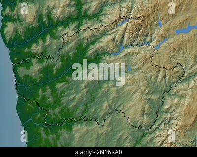 Braga, district of Portugal. Elevation map colored in sepia tones with ...