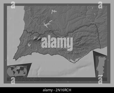 Faro, district of Portugal. Bilevel elevation map with lakes and rivers ...