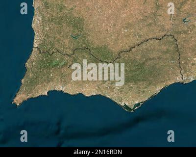 Faro, district of Portugal. Low resolution satellite map. Locations and ...