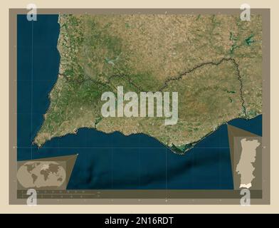 Faro, district of Portugal. High resolution satellite map. Locations of ...