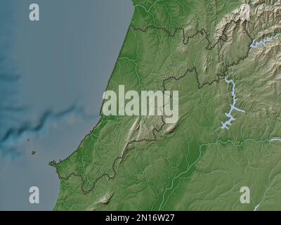 Leiria, district of Portugal. Colored elevation map with lakes and ...