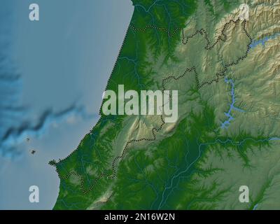 Leiria, district of Portugal. Colored elevation map with lakes and ...