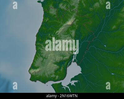 Lisboa, district of Portugal. Colored elevation map with lakes and ...