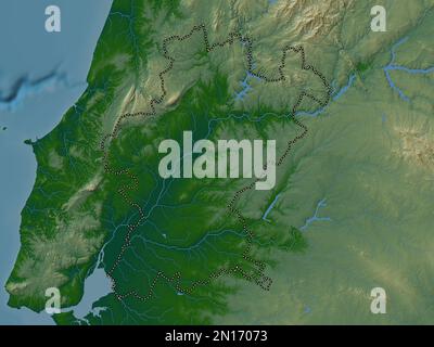 Santarem, district of Portugal. Colored elevation map with lakes and ...