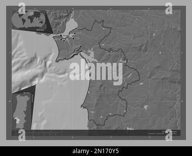Setubal, district of Portugal. Bilevel elevation map with lakes and ...