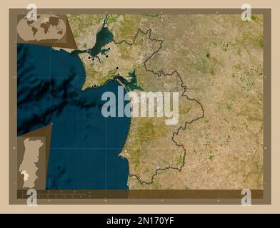 Setubal, district of Portugal. Low resolution satellite map. Corner ...