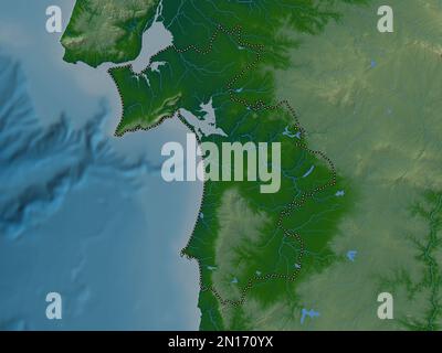 Setubal, district of Portugal. Colored elevation map with lakes and ...