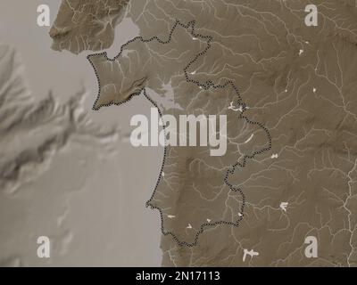 Setubal, district of Portugal. Colored elevation map with lakes and ...