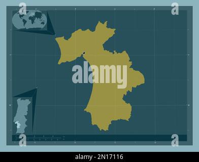 Setubal, district of Portugal. Solid color shape. Locations and names ...