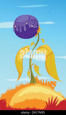 Carnivorous monster plant cartoon poster with scary flower in museum ...