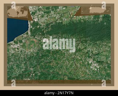 Moca, municipality of Puerto Rico. Low resolution satellite map. Corner ...