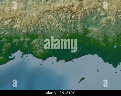Ponce, municipality of Puerto Rico. Colored elevation map with lakes ...