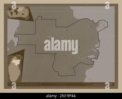 Al Khor, municipality of Qatar. Colored elevation map with lakes and ...