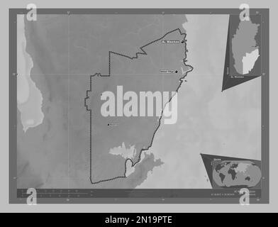 Al Wakrah, municipality of Qatar. Grayscale elevation map with lakes ...