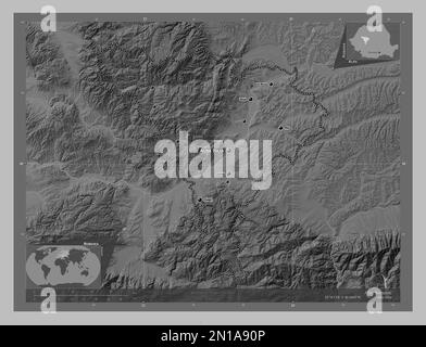 Alba, county of Romania. Grayscale elevation map with lakes and rivers ...