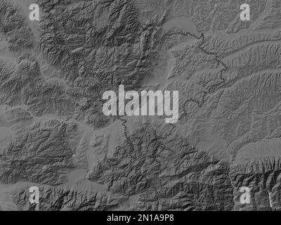 Shape of Alba, county of Romania, with its capital isolated on white ...