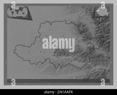 Arad, county of Romania. Grayscale elevation map with lakes and rivers ...
