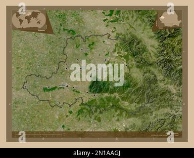Arad, county of Romania. Low resolution satellite map. Locations of ...