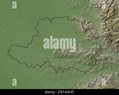 Arad, county of Romania. Colored elevation map with lakes and rivers ...