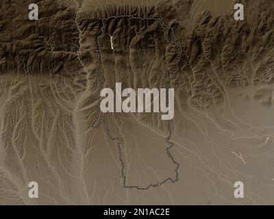 Arges, county of Romania. Colored elevation map with lakes and rivers ...