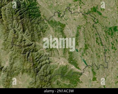 Bacau, county of Romania. Low resolution satellite map. Locations of ...