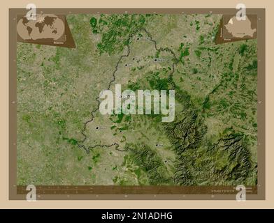Bihor, county of Romania. Low resolution satellite map. Locations of ...